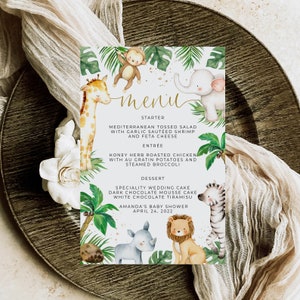 Editable Safari Animal Menu Card Template, Birthday Menu Card Template ...