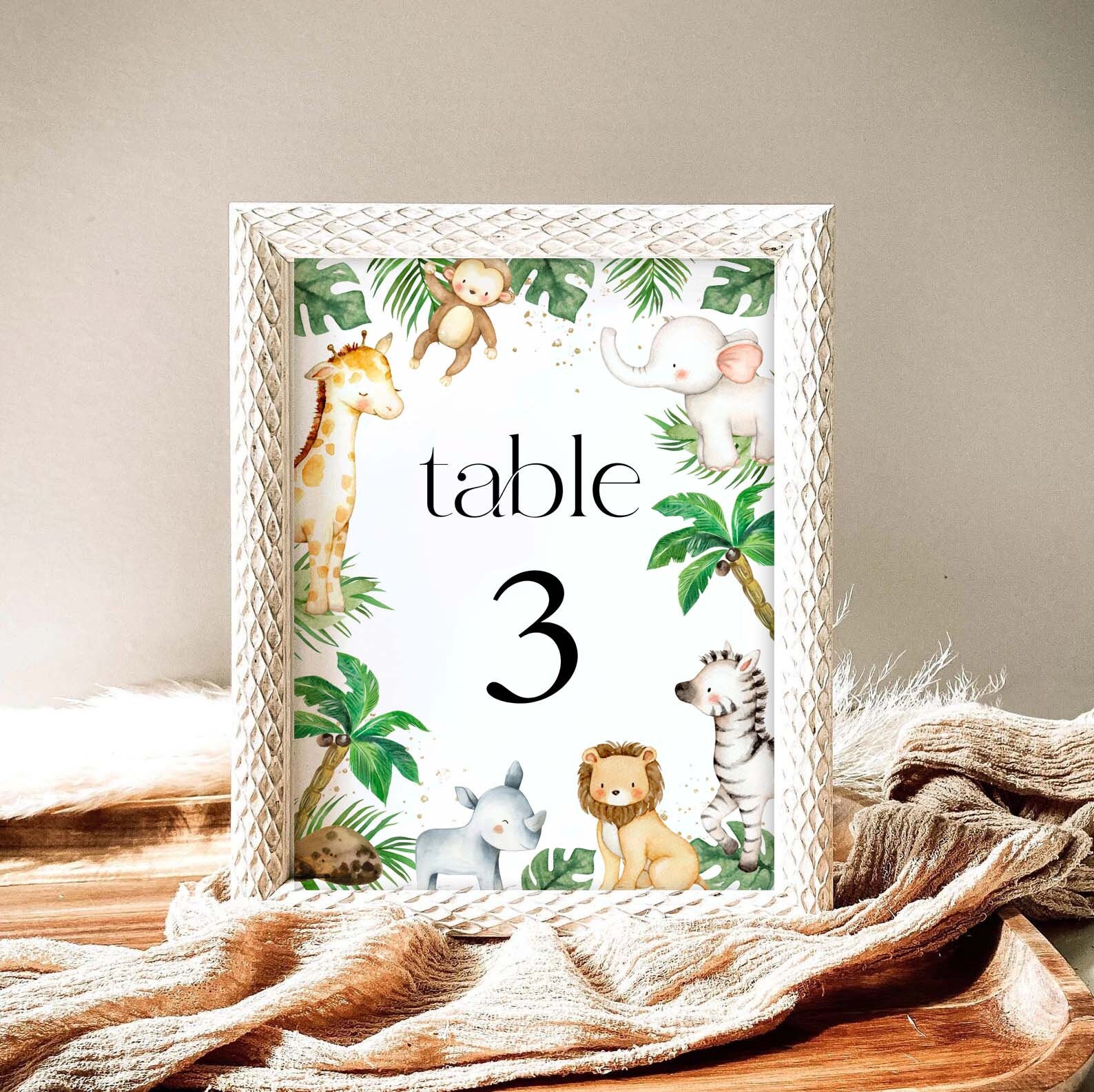 Safari Animals Table Number Template: Jungle Baby Shower (digital ...