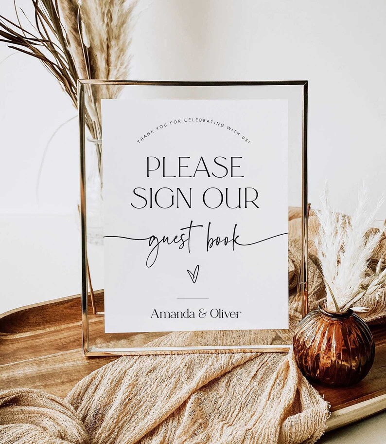 Minimalist Guest Book Table Sign: Editable Wedding Template (digital ...