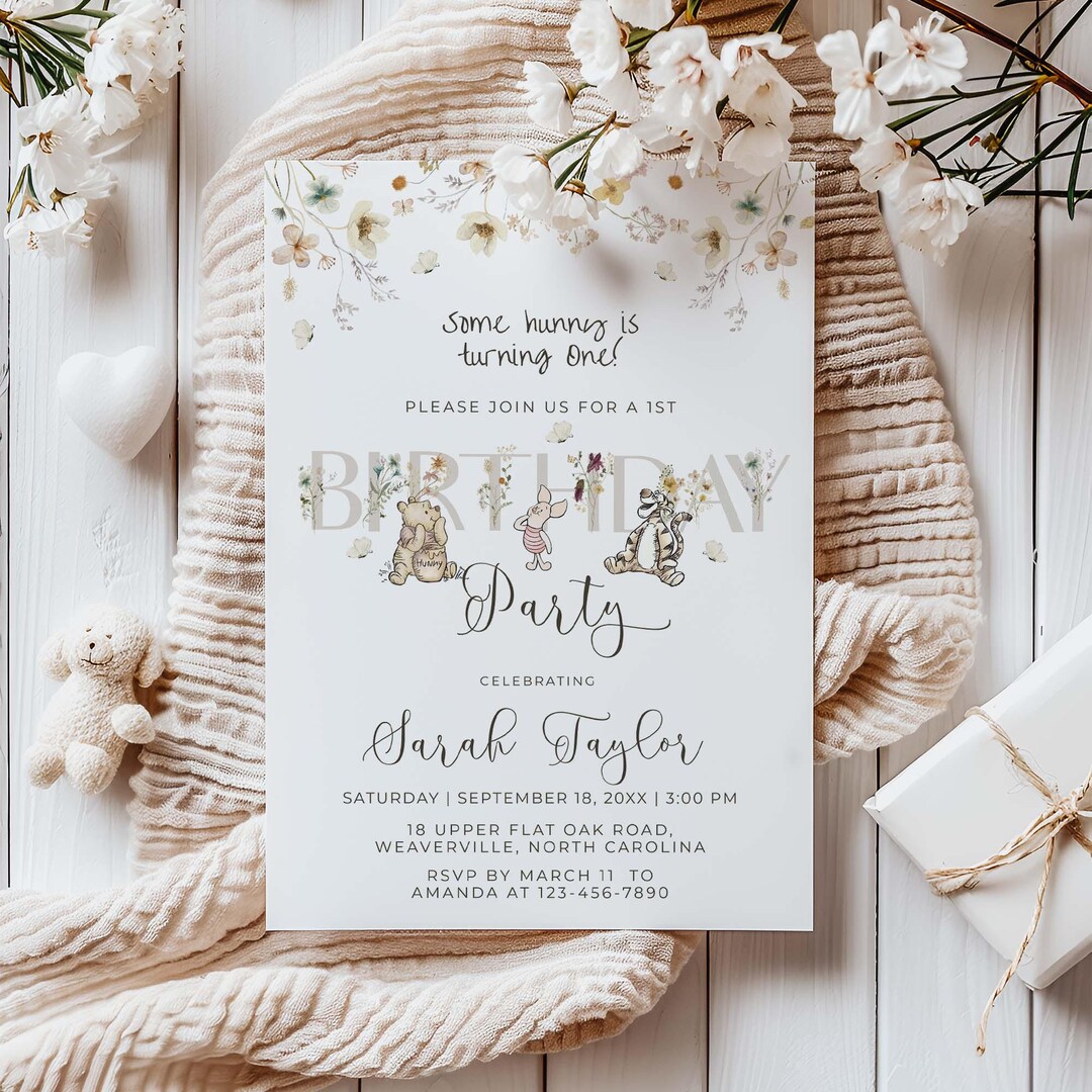 Winnie the Pooh Birthday Invitation: Gender Neutral, Editable Template ...