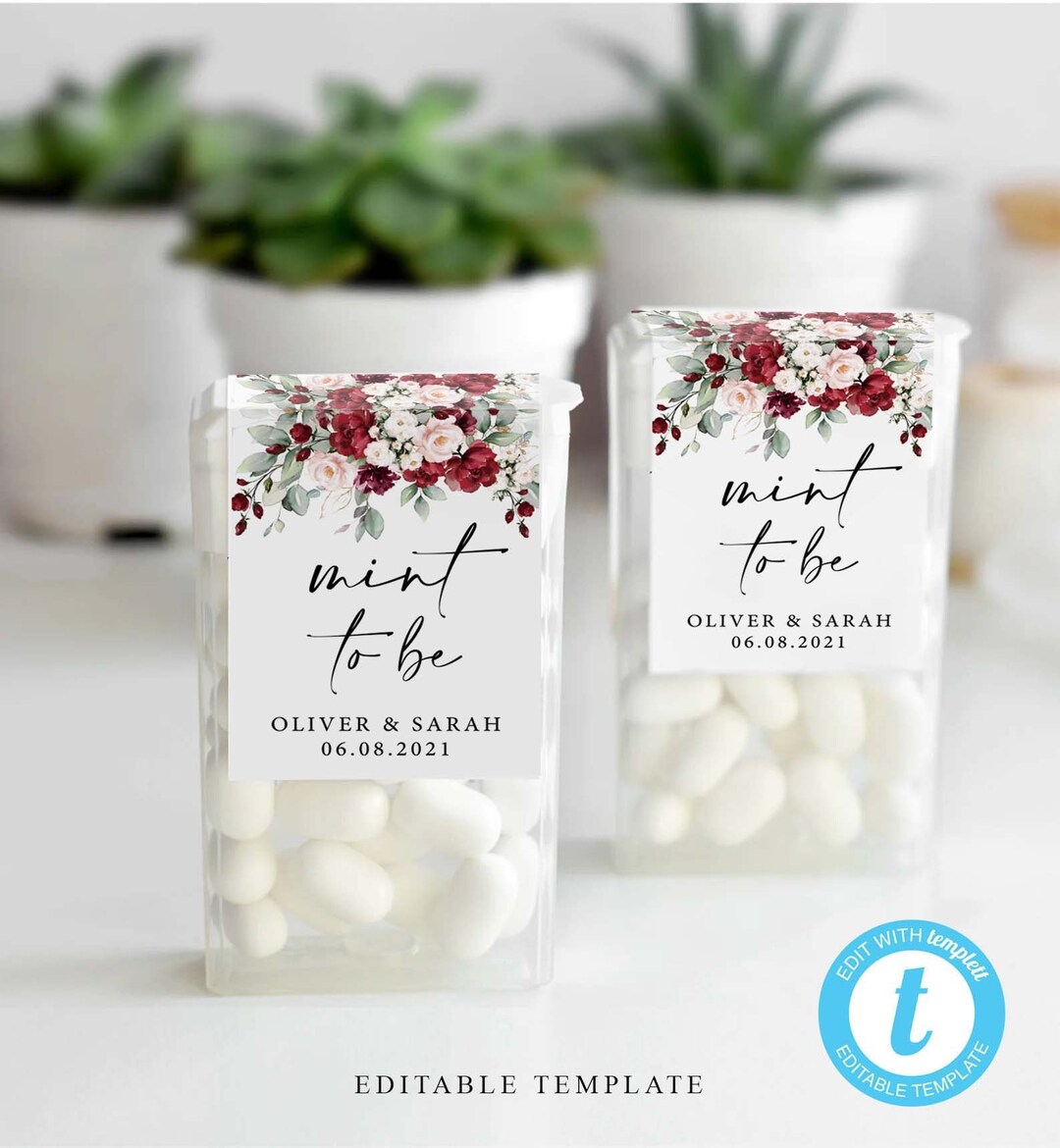 Burgundy Floral Tic Tac Label Template: Mint to Be Party Favor (digital ...