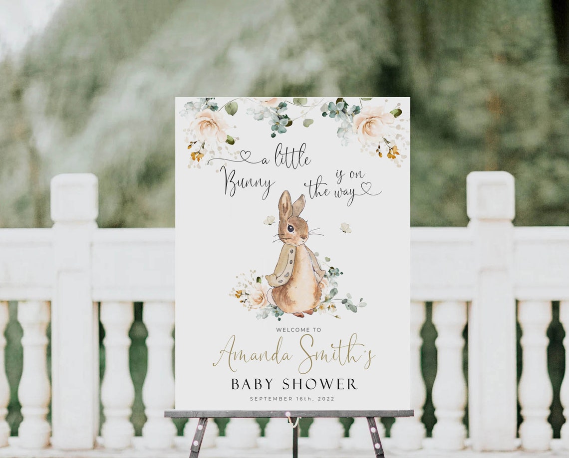 Peter Rabbit Gender Neutral Baby Shower Welcome Sign, Editable Baby ...