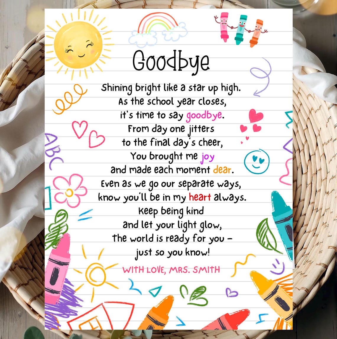 Goodbye Letter to Student Teacher Goodbye Letter Poem End of School ...