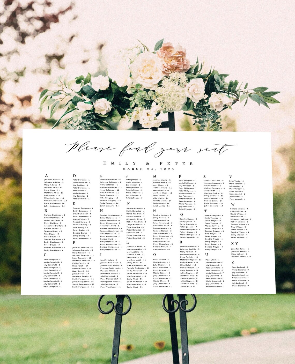 Elegant Seating Chart Template Seating Chart Wedding | Etsy