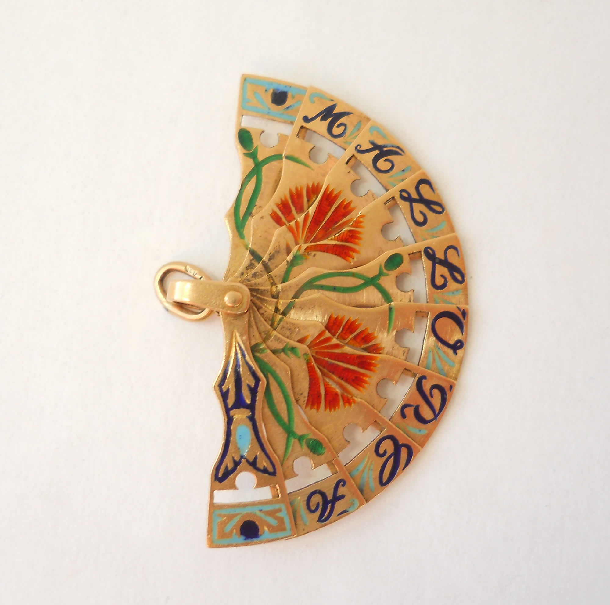 Vintage 18ct Gold and Enamel Spanish Folding Fan Charm 3.90g - Etsy