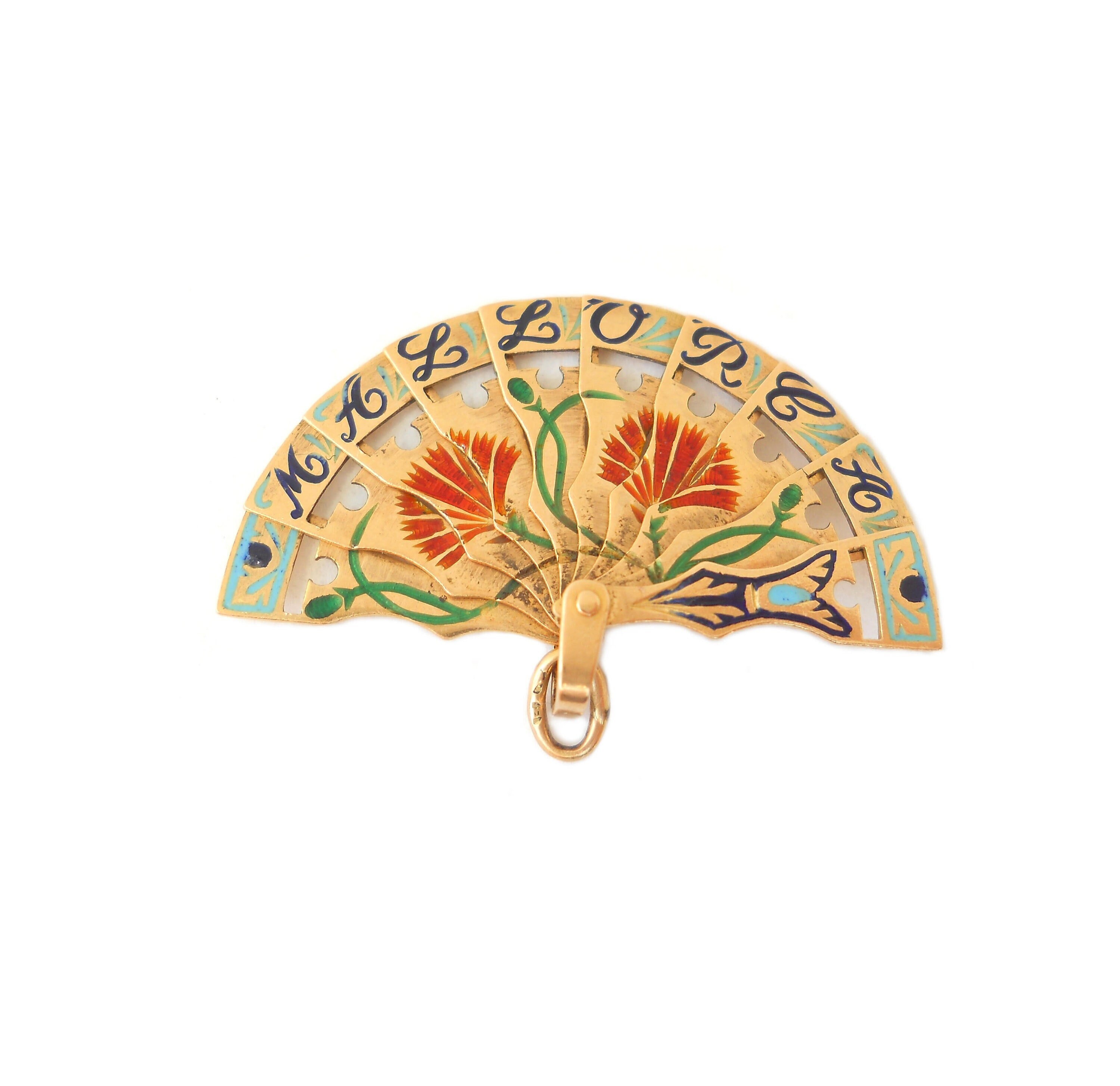 Vintage 18ct Gold and Enamel Spanish Folding Fan Charm 3.90g - Etsy