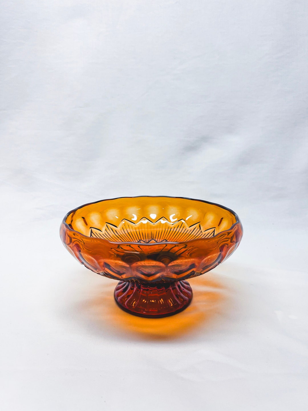 Vintage Ribbed Coin Dot Amber Glass Compote - Etsy
