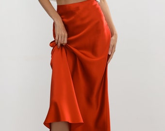 Long Red Silk Skirt - Etsy