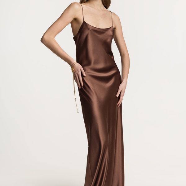 Brown Satin Dress - Etsy