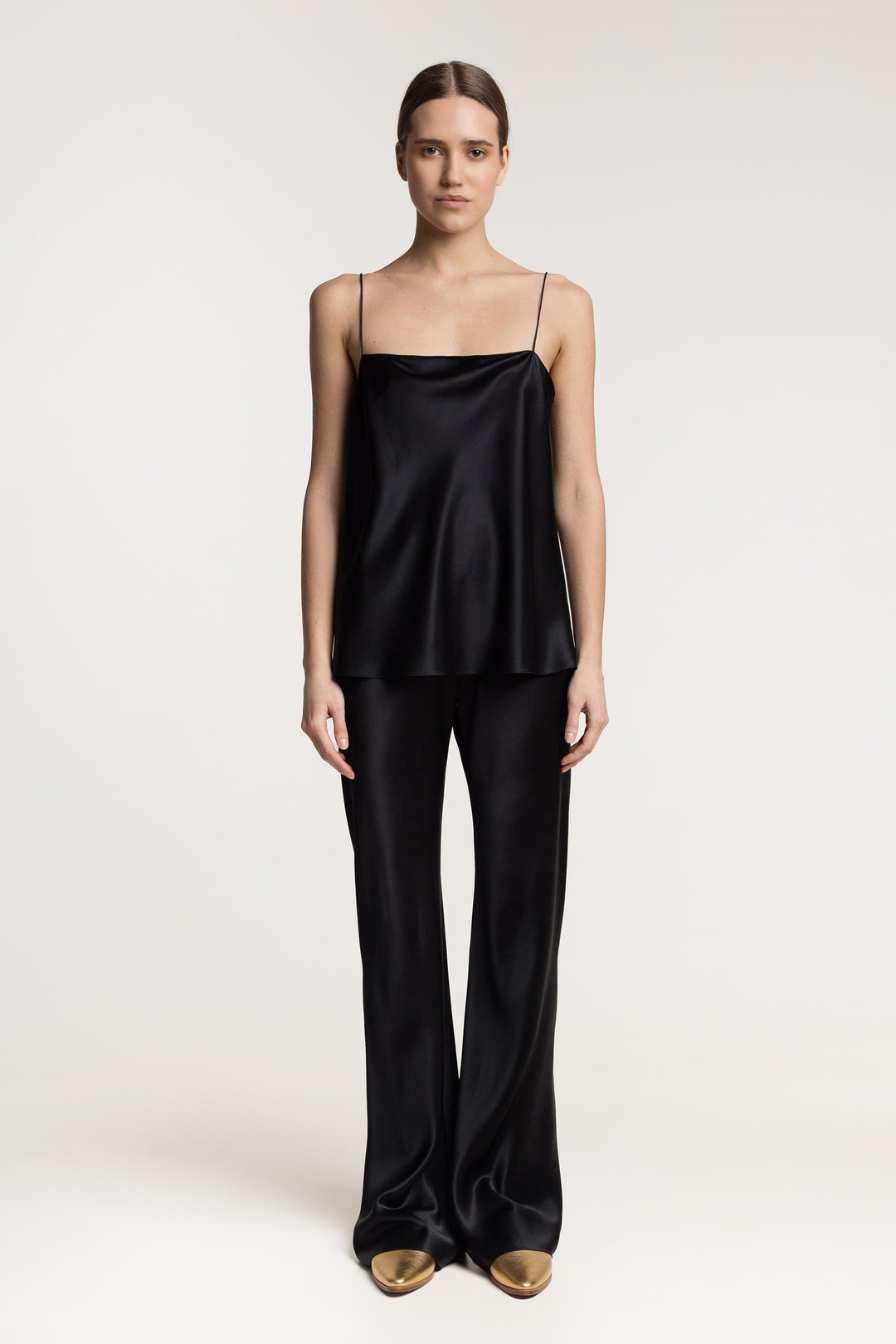 Black Silk Pants Bias Cut Silk Satin Pants Black Slim Pants Silk Flared Leg Pants Silk Lounge ...