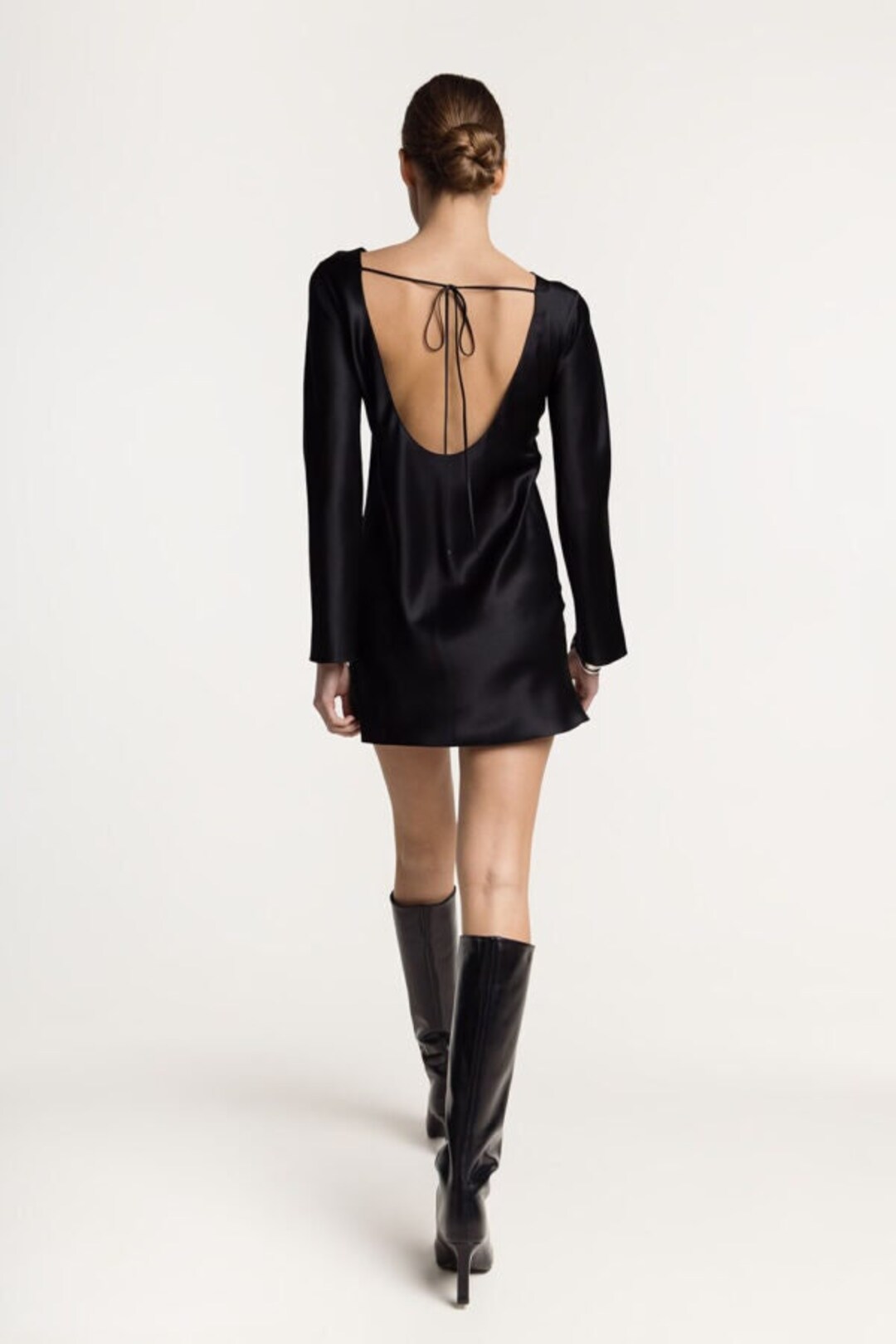 Short Silk Slip Dress Black Mini Slip Dress With Long Sleeves Black 100 Silk Dress Silk Bias