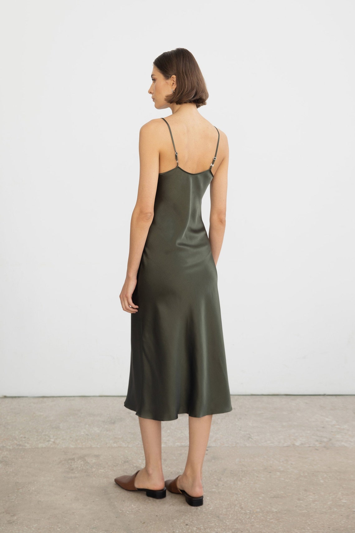 MANY COLORS V-neck Silk Slip Dress Midi Silk Bridesmaid Dress | Etsy