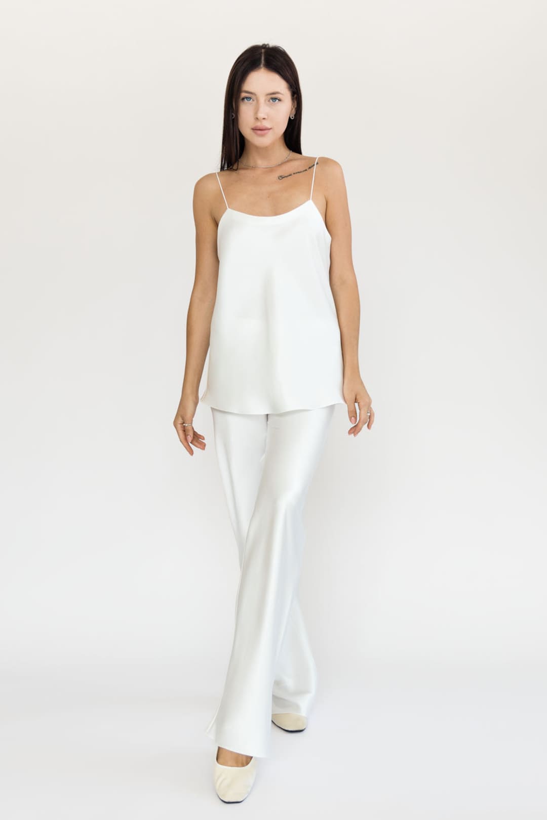 White Silk Pants Bias Cut Silk Satin Trousers White Slim Silk Pants 100 ...