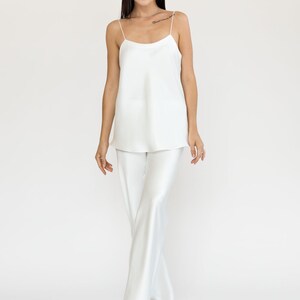 White Silk Pants Bias Cut Silk Satin Trousers White Slim Silk Pants 100 ...