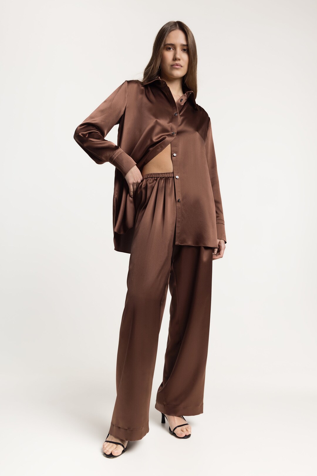 100% Silk Pants for Women Chocolate Silk Satin Straight-leg - Etsy