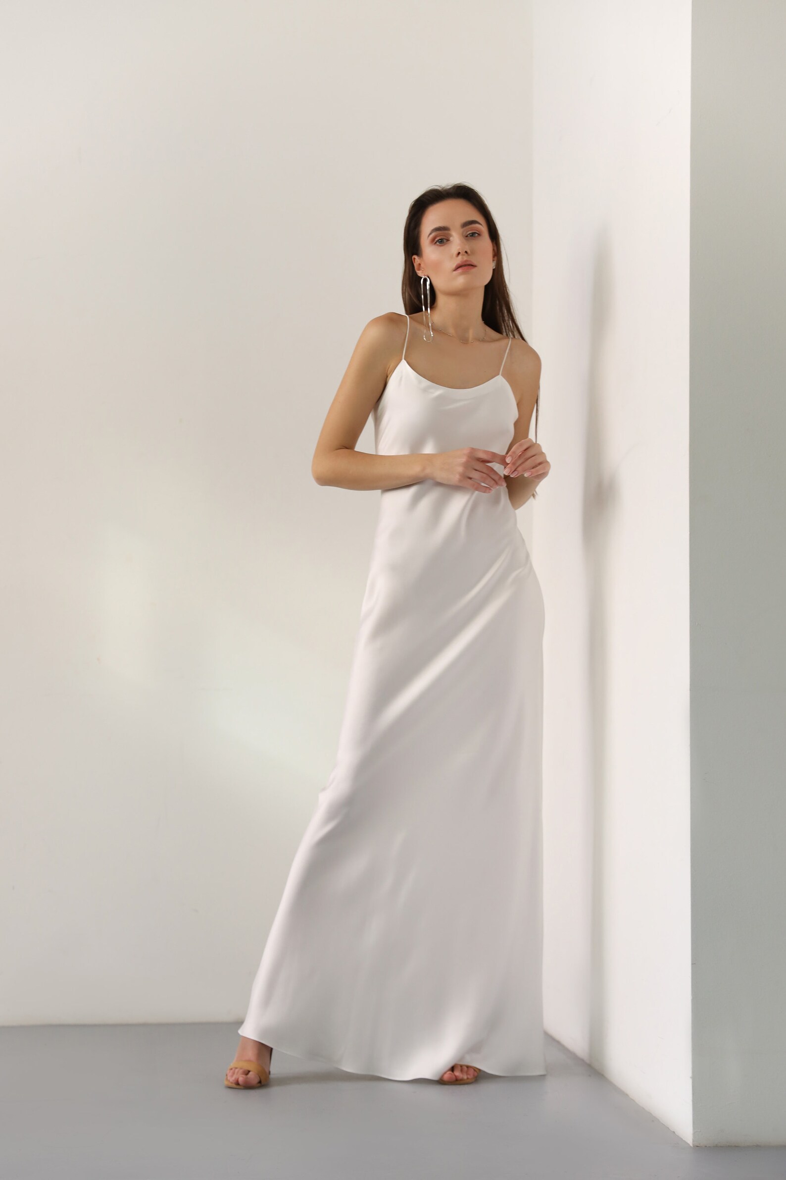 100% Silk Dress Floor Length Minimal Silk Wedding Dress White - Etsy