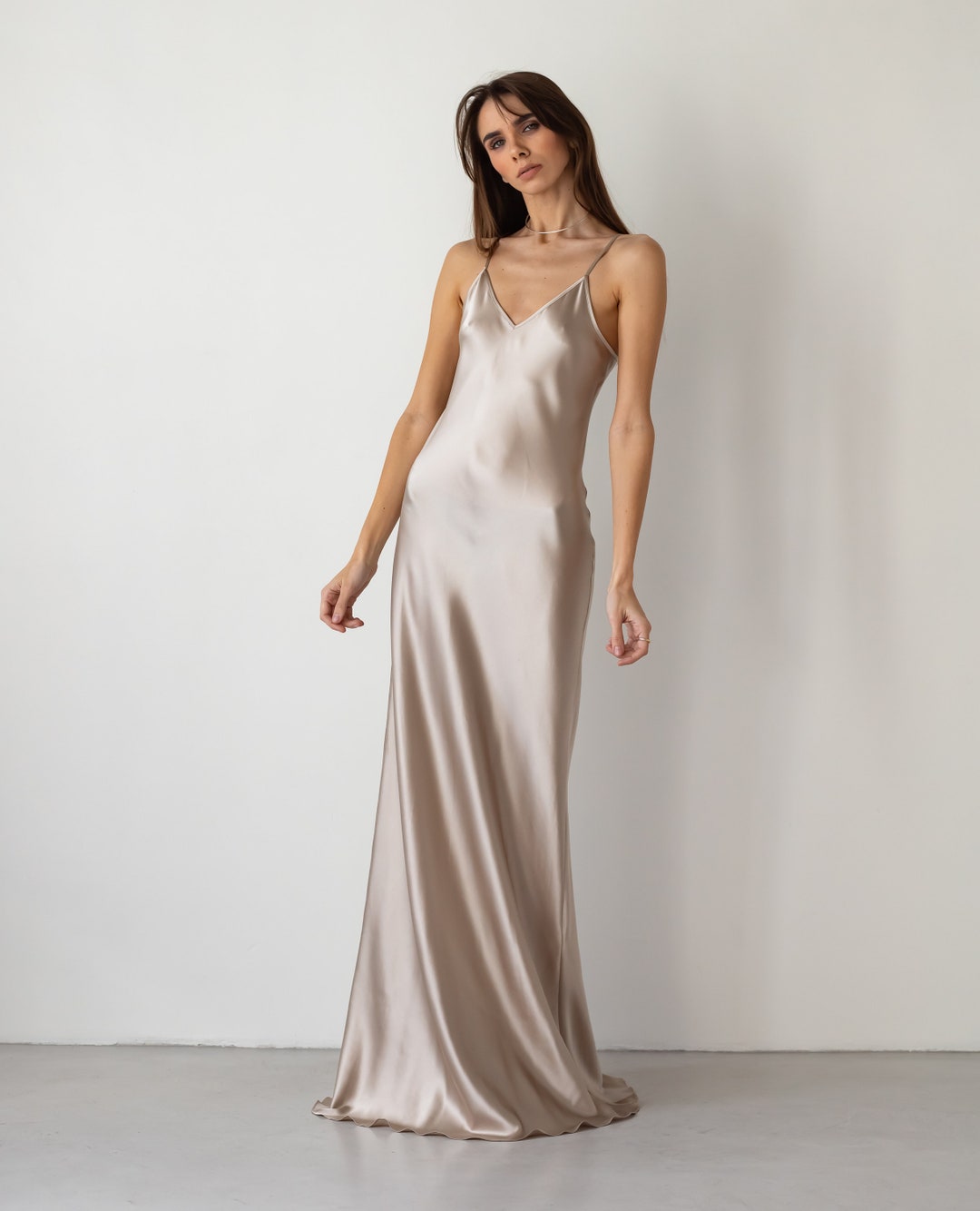 Pearl 100% Silk Maxi Dress Long Silk Slip Dress Beige Silk Wedding ...
