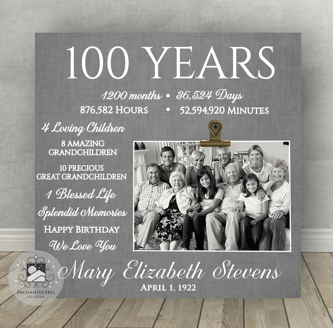 100th Birthday Gift: Personalized Photo Frame Plaque, Grandparent Gift ...