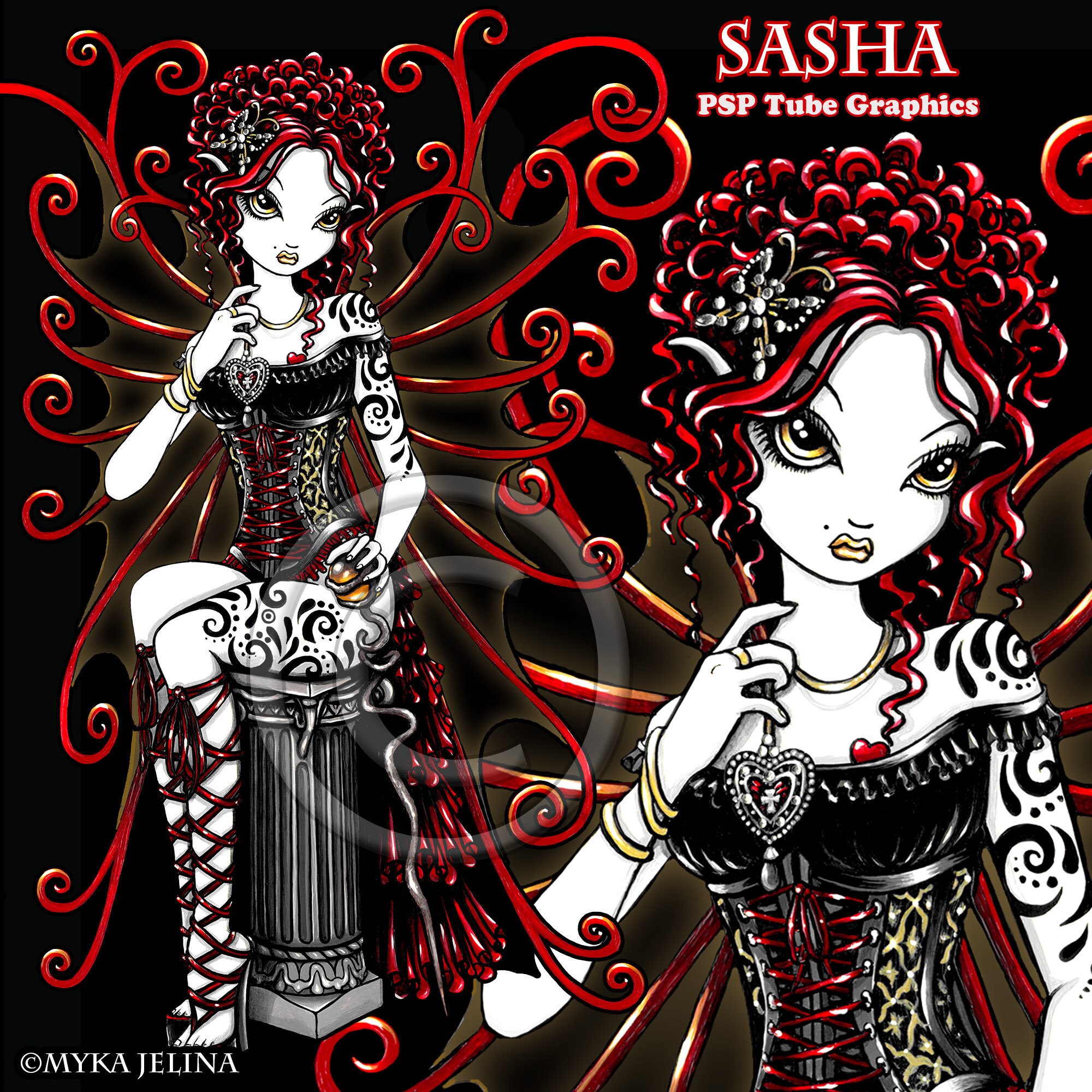 Sasha Myka Jelina Sig Tag Art Gothic Victorian Fairy Red - Etsy