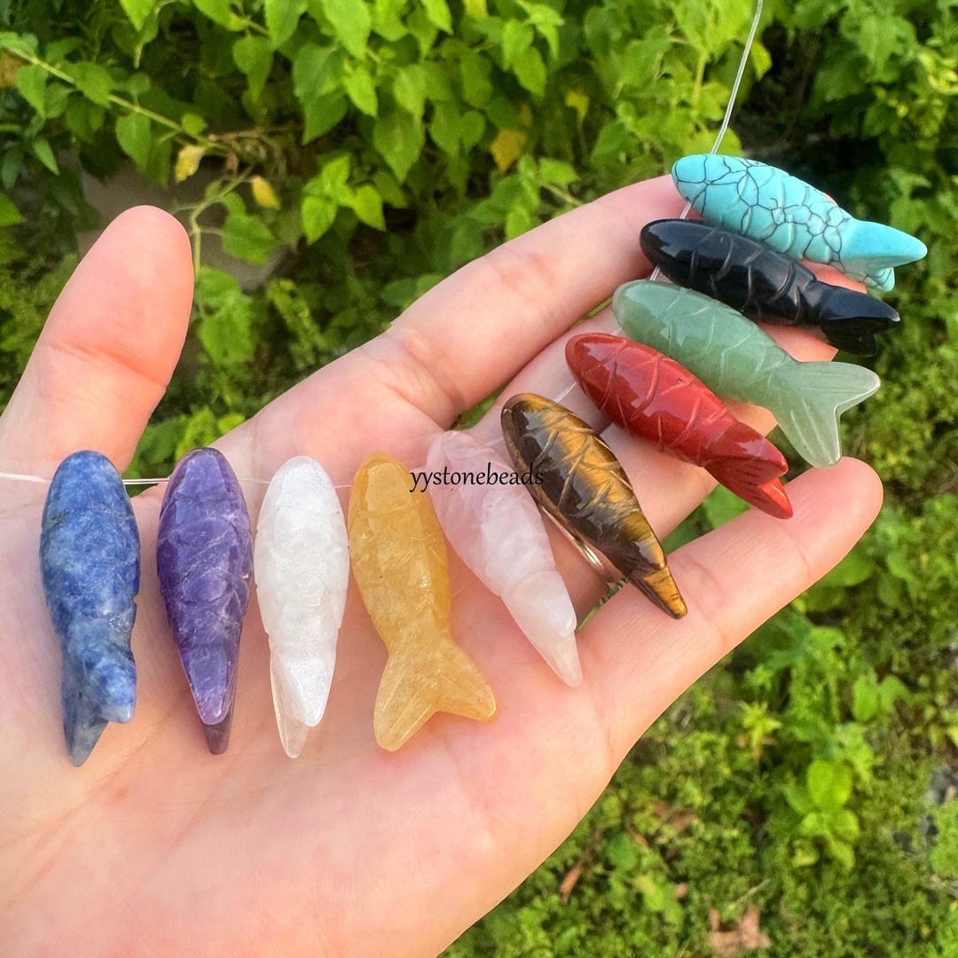 Carved Gemstone Fish Pendant: Amethyst, Quartz, Jade Jewelry Making ...