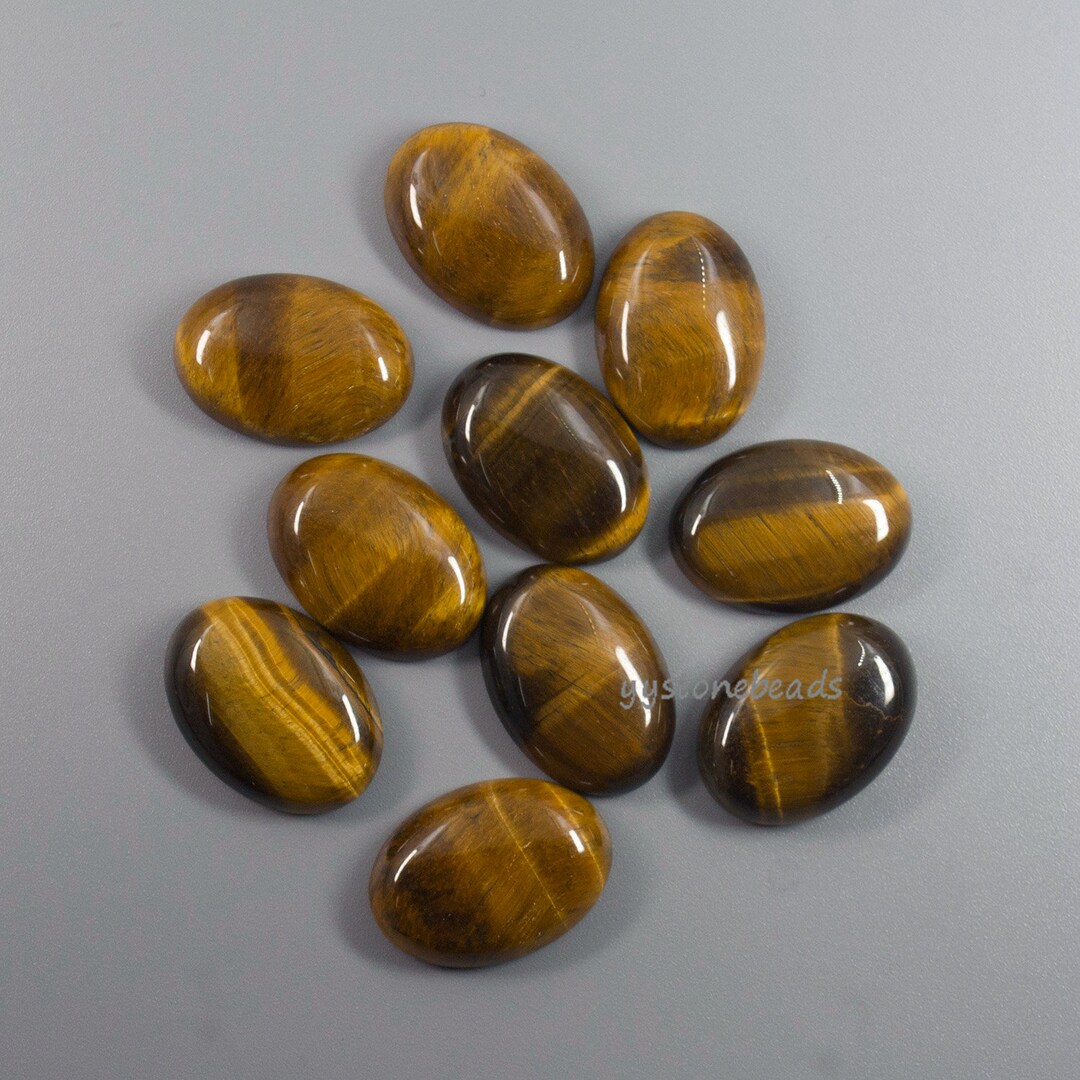 10pcs Yellow Tiger Eye Gemstone Cabochons: Oval Flatback Crystals 8 ...
