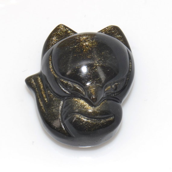 30mm Natural Carved Golden Obsidian Cute Fox Pendant Bead | Etsy