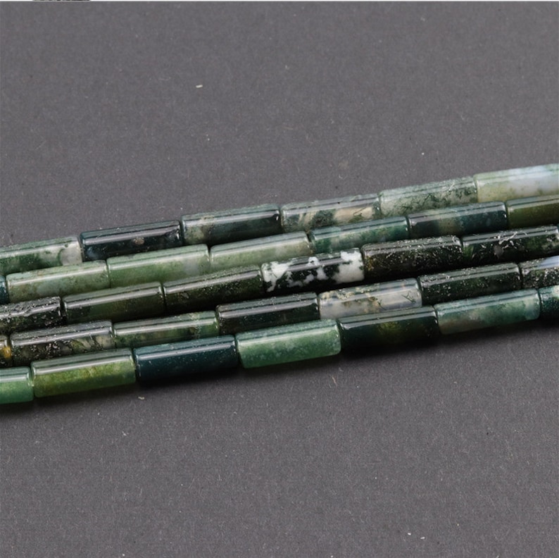 13mm Natural Moss Agate Tube Cylinder Gemstone Loose Beads | Etsy