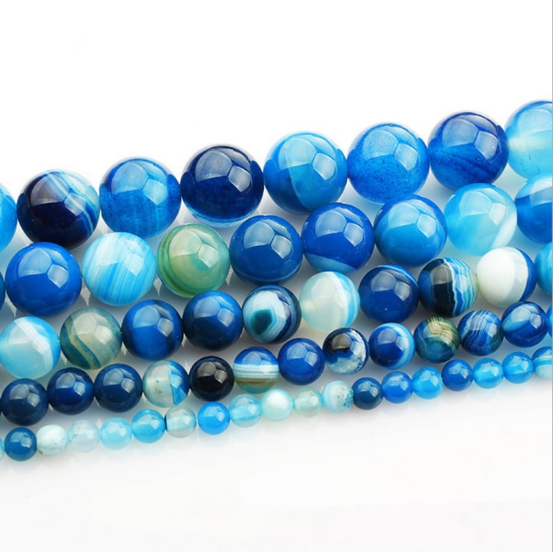 Sky Blue Banded Agate Round Ball Loose Gemstone Beads Strand - Etsy
