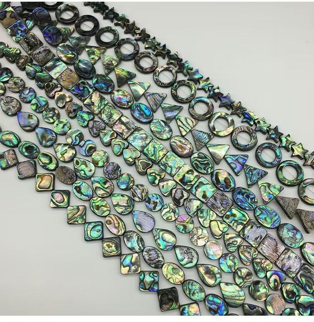 10pcs Natural Paua Abalone Shell Flat Loose Beads Round Coin Heart ...