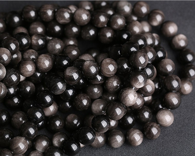 Natural A Grade Silver Obsidian Round Loose Gemstone DIY Beads | Etsy