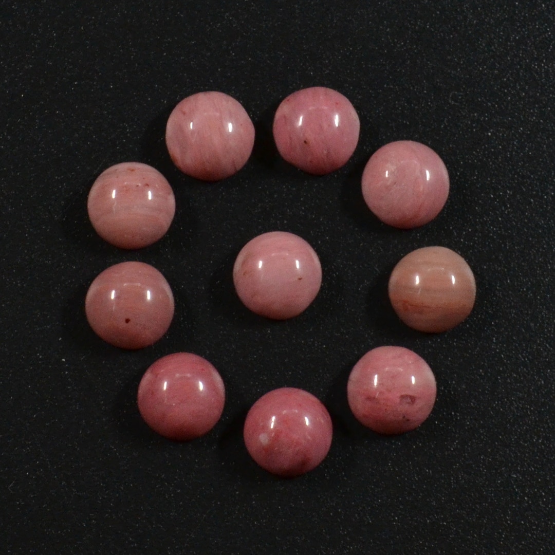4mm 6mm Natural Pink Rhodonite Round Mini Small CAB Gemstone Flatback ...