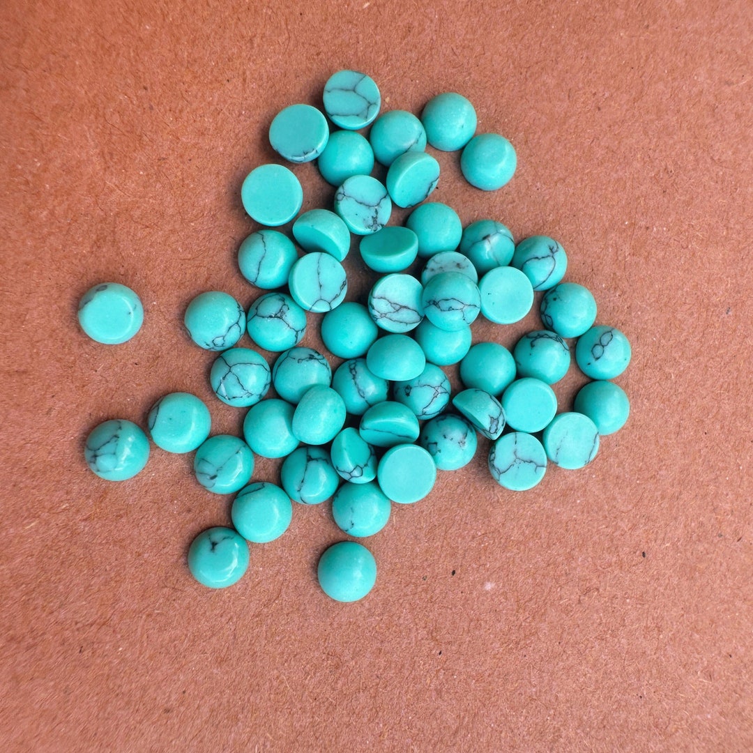 4mm Synthetic Blue Turquoise Round Flatback Cabochon Gemstone Mini Cab ...