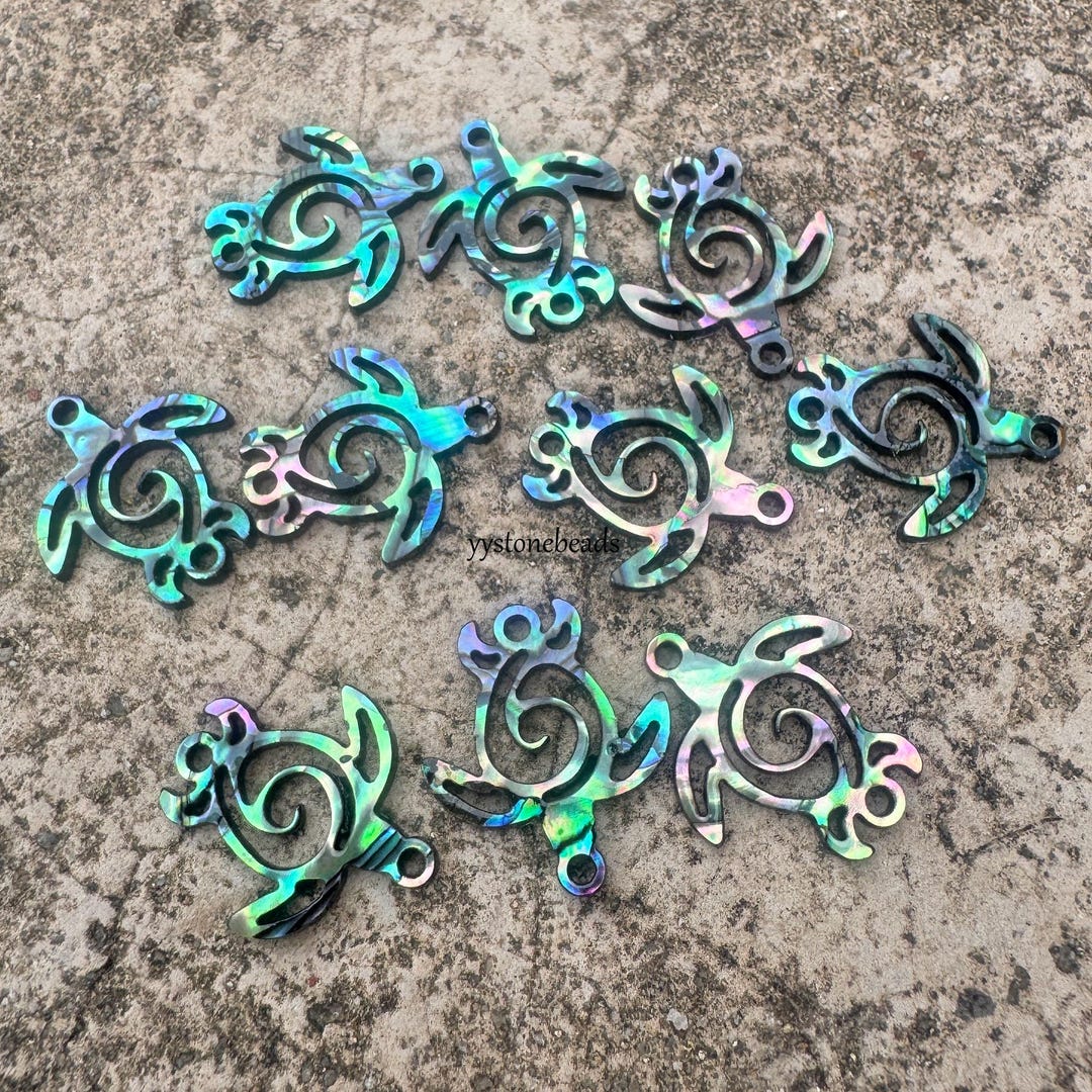 Abalone Shell Turtle Pendants: Two Hole Jewelry Making Beads (10pcs ...
