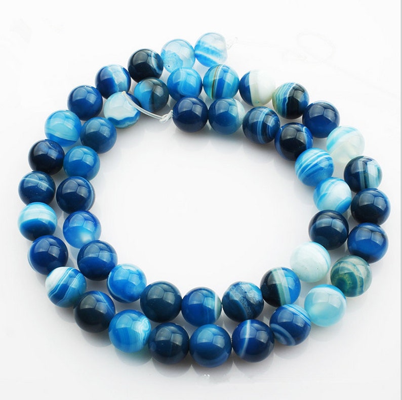 Sky Blue Banded Agate Round Ball Loose Gemstone Beads Strand - Etsy