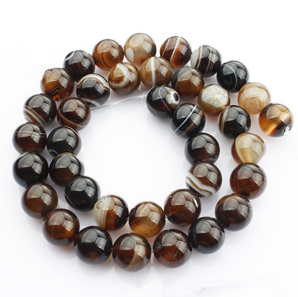 Brown Banded Agate Round Ball Loose Gemstone Beads Strand - Etsy