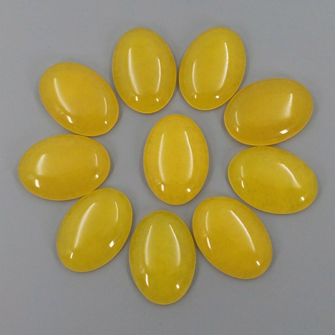 10pcs Dyed Yellow Jade Oval Cabochons: Flatback Gemstone Supplies (8 ...