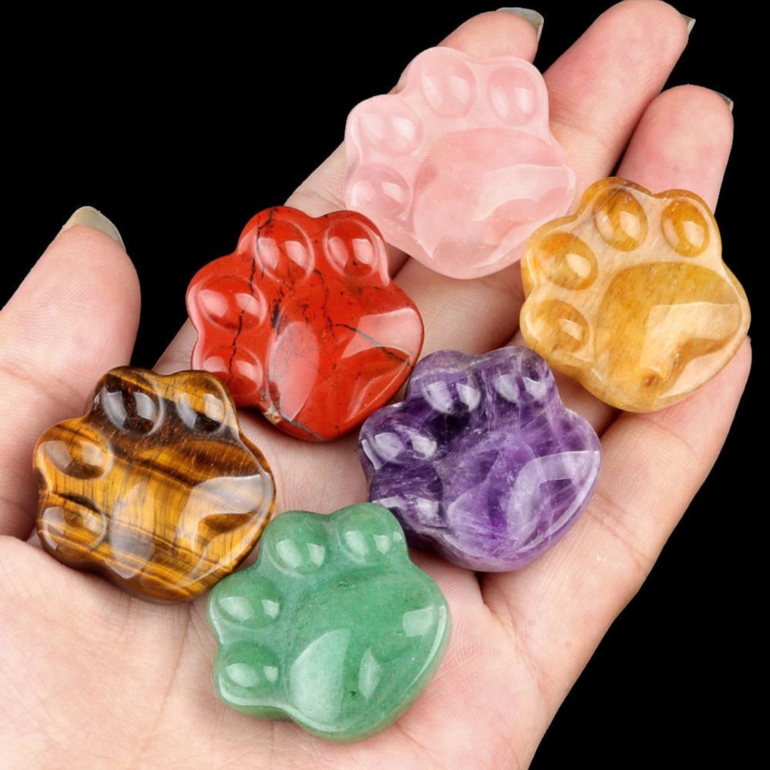 30mm Natural Carved Paw Cute Gemstone Bear's-paw Crystal Cat's Paw Home ...