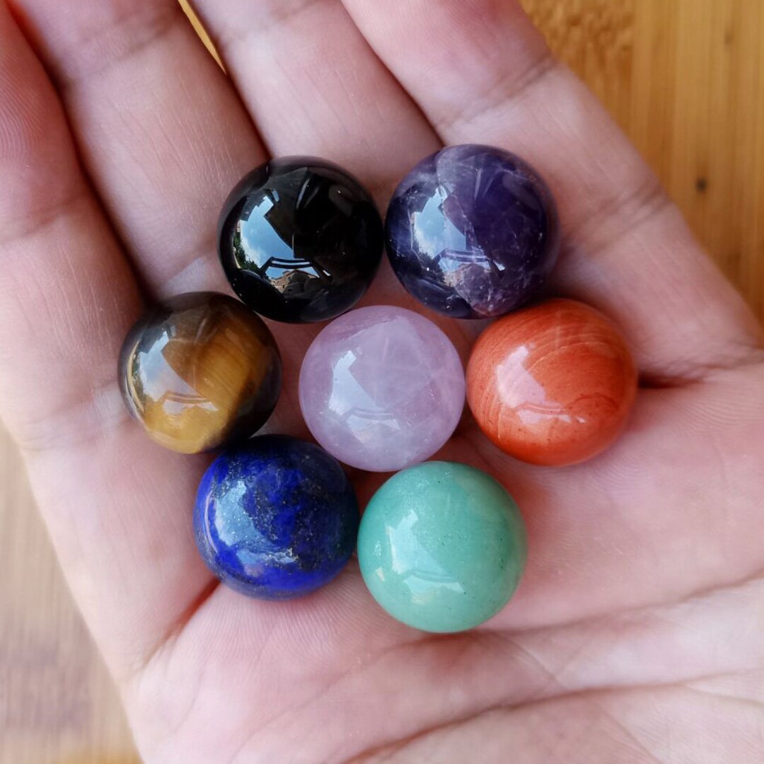 7pcs 16mm Spheres Chakra Crystal Set Undrilled Round Gemstone Ball ...