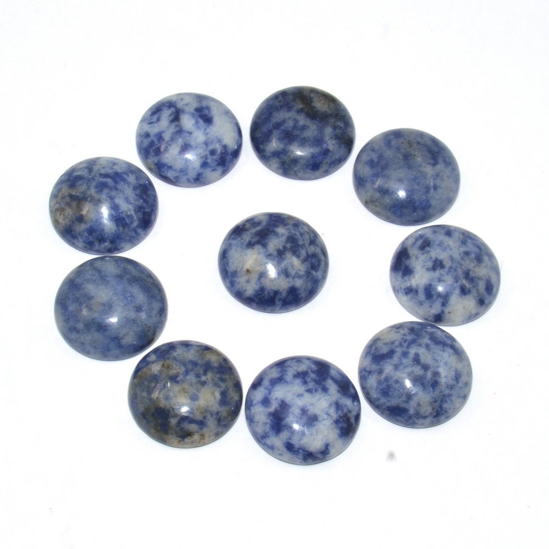 10 Pieces Natural Blue Spot Jasper Round Flatback Gemstone Cab Cabochon ...