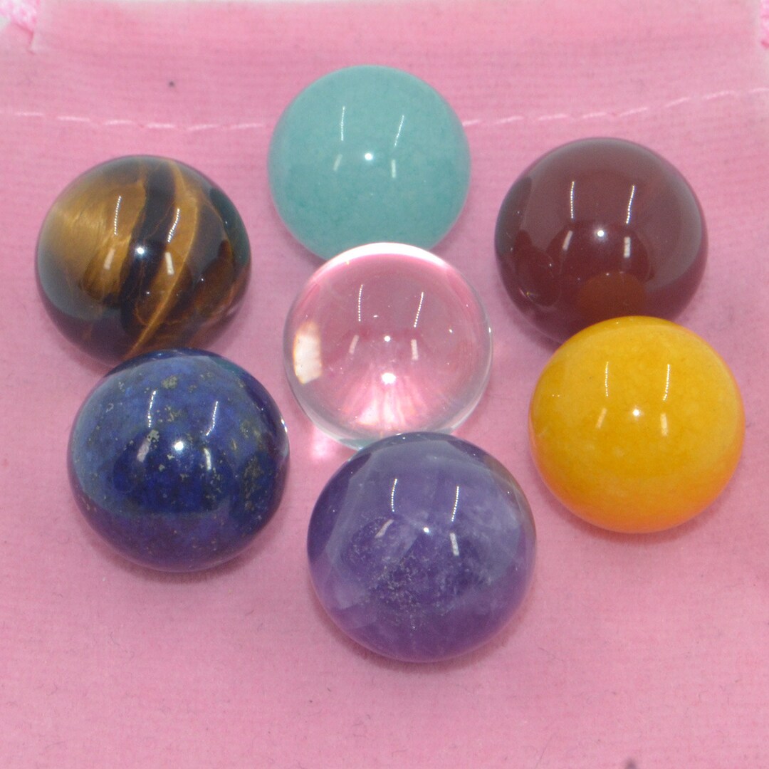 Chakra Crystal Set: 7 Gemstone Spheres, Undrilled Healing Stones (16mm ...