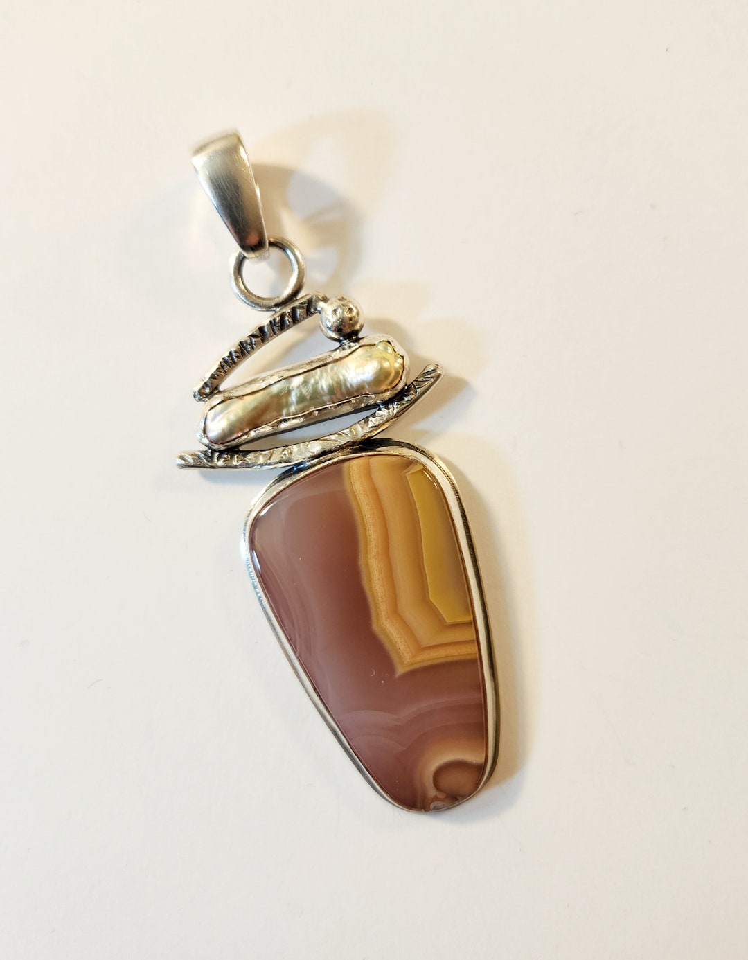 Chelle' Rawlsky Sterling Silver Pendant Agua Nueva Agate Open Flip Bale ...
