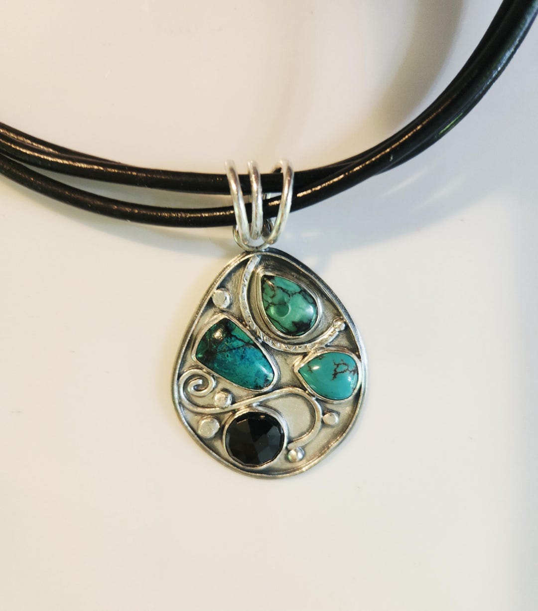 Chelle' Rawlsky Sterling Silver Turquoise Chrysocolla Rose Cut Spinel ORGANIC Silversmith ...