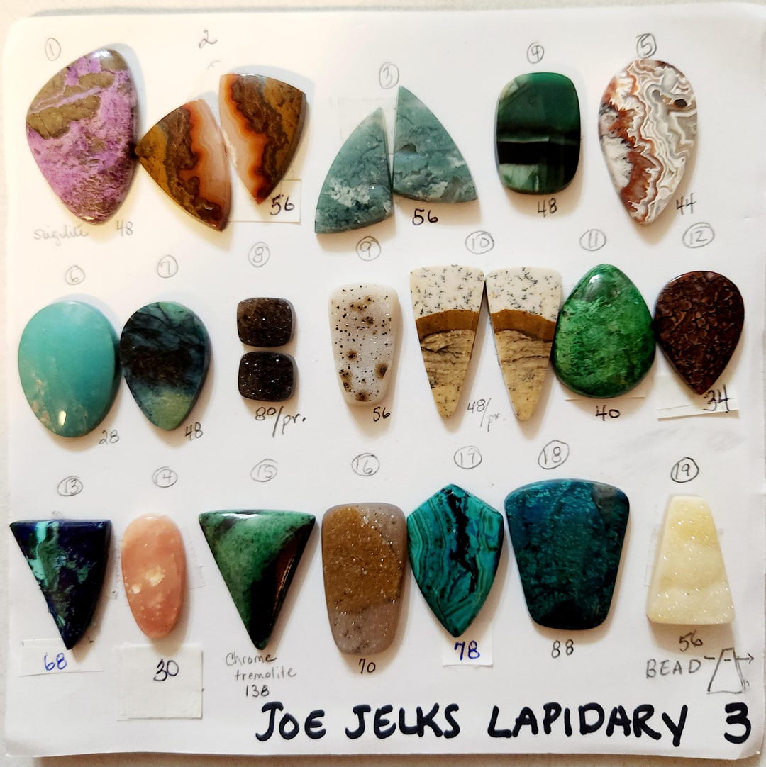 Joe Jelks Lapidary 3 Board DESIGNER DRUSY and Cabachons Collected Over ...