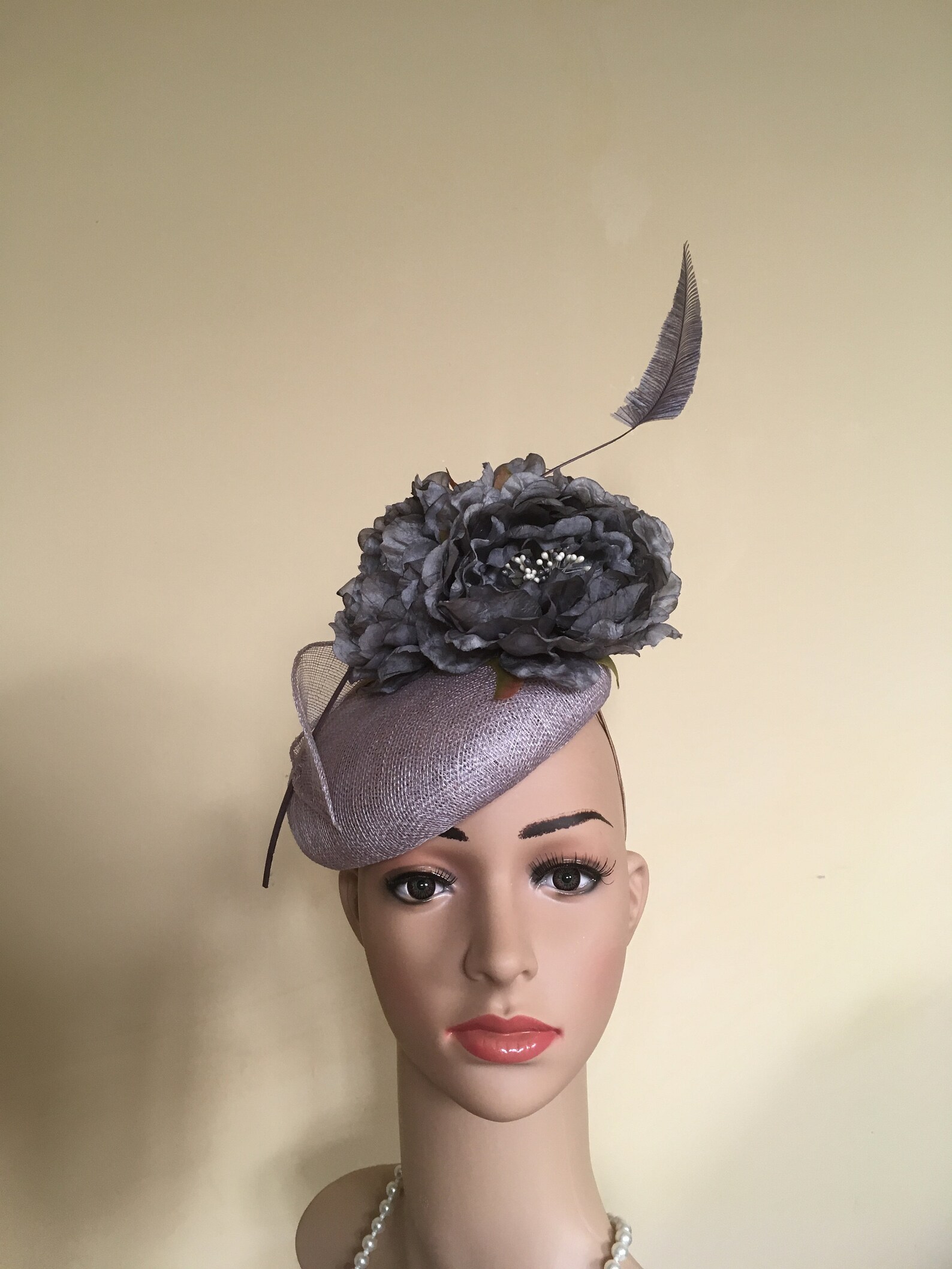 Grey Wedding Hat Grey Pillbox Grey Ascot Hat Grey Fascinator Grey Hat ...