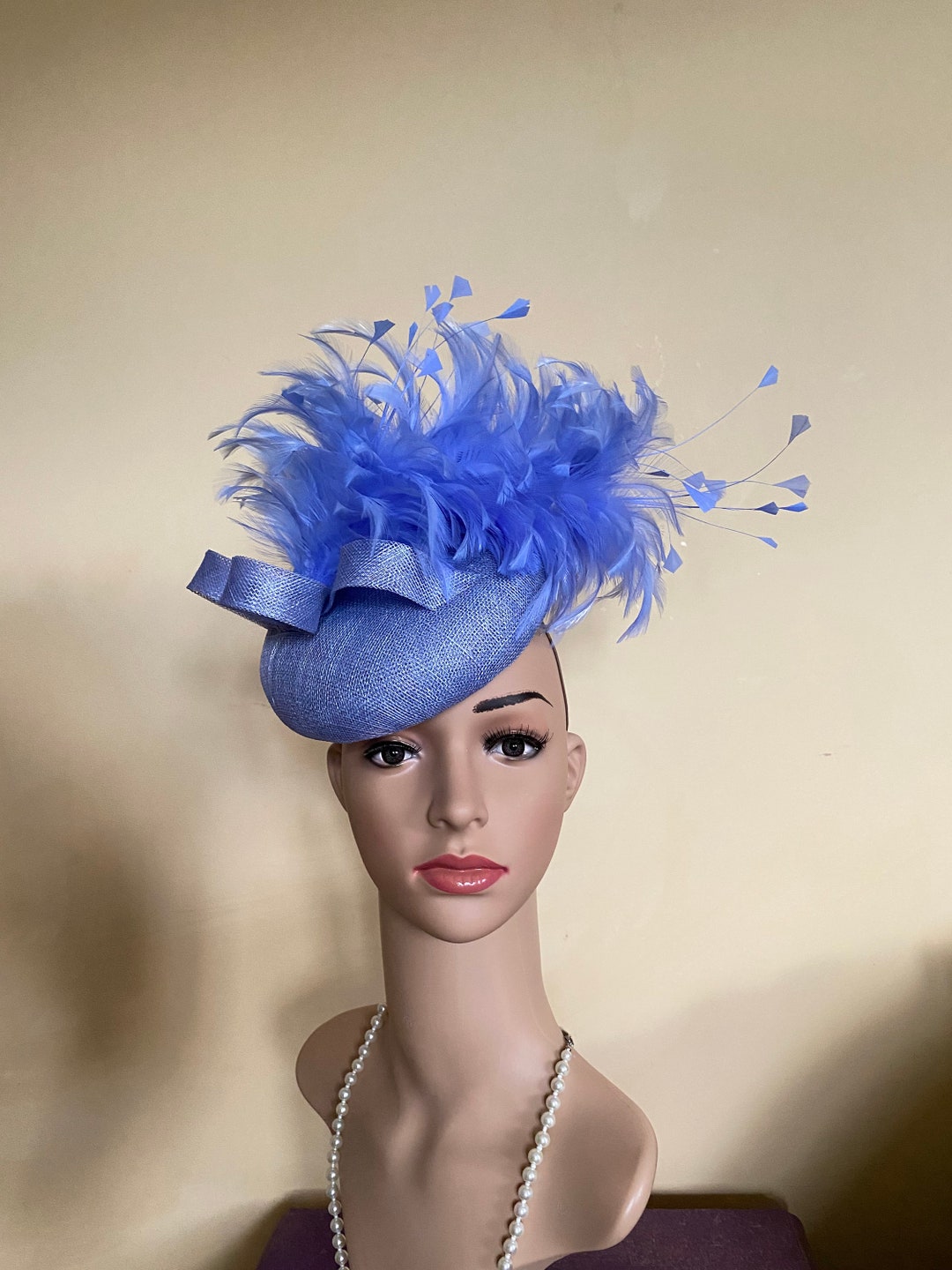 Blue Wedding Hat Blue Ascot Hat Light Blue Pillbox Hat Blue Fascinator ...