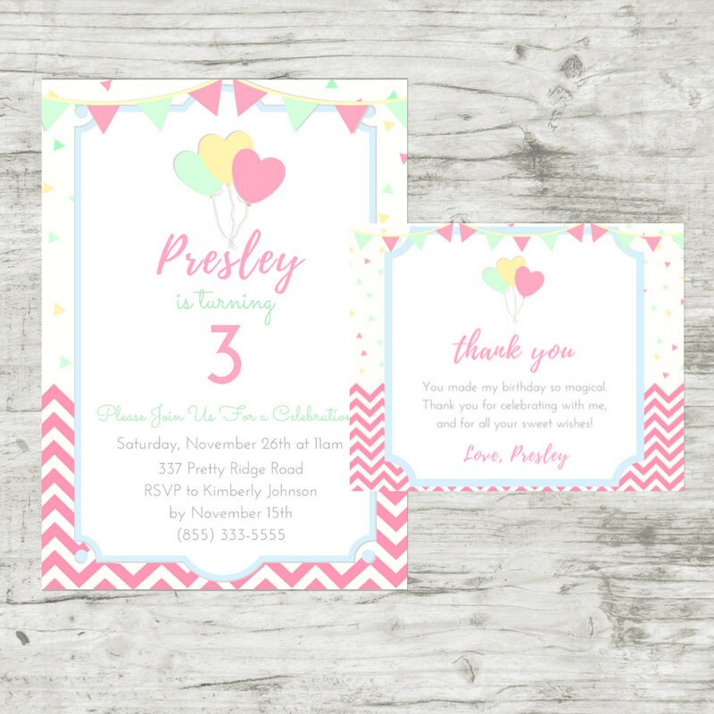 Pink Birthday Party Invitation Printable Girls Birthday Party - Etsy
