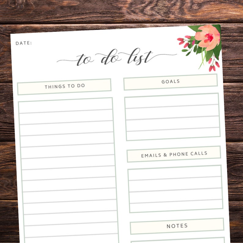 Floral to Do List Printable, Printable to Do List, PDF, Daily to Do ...