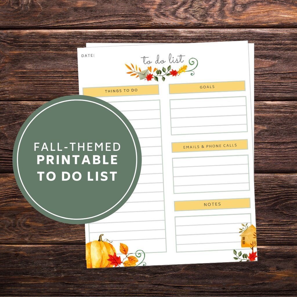 Fall Themed to Do List Printable, Daily to Do List, Daily Planner ...