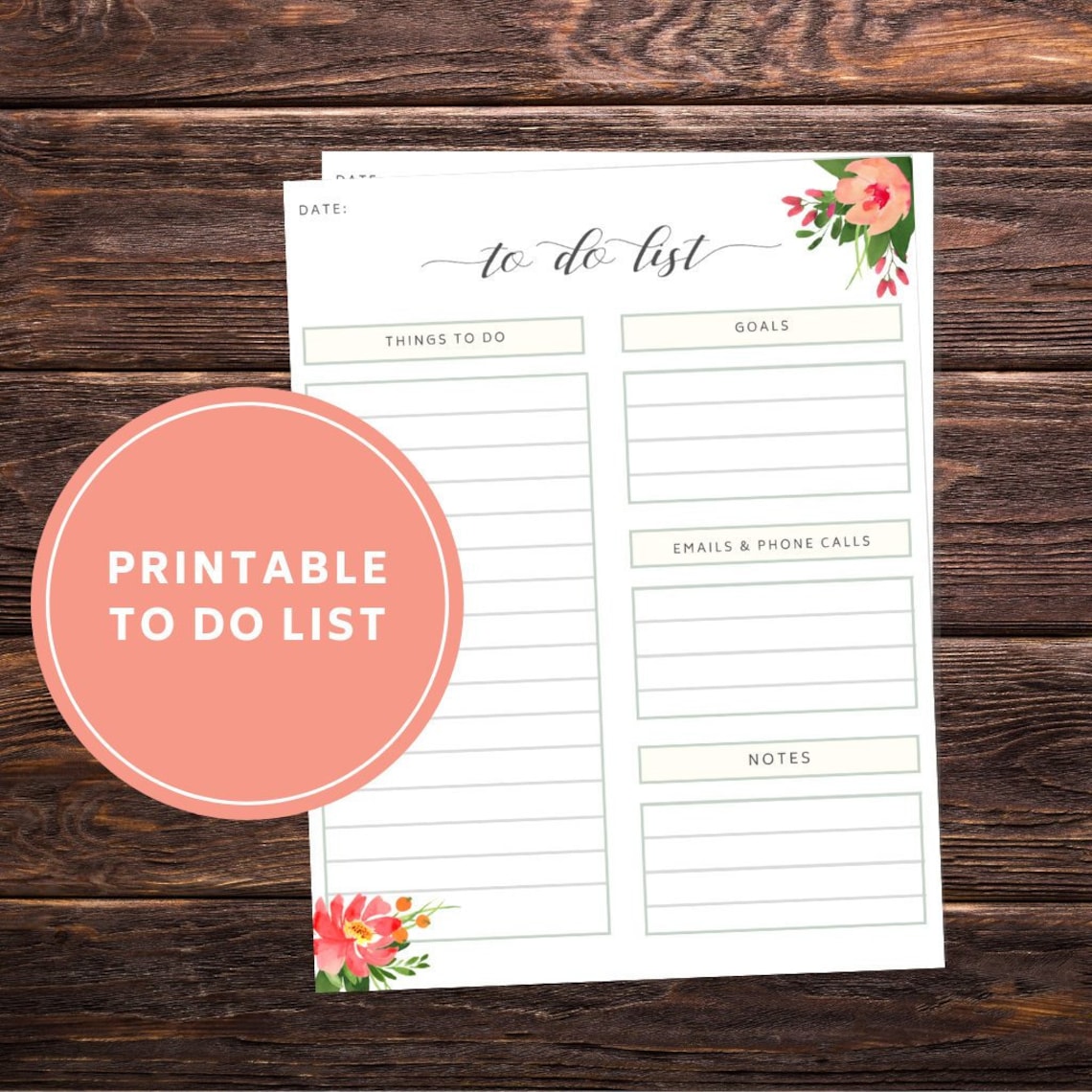Floral to Do List Printable, Printable to Do List, PDF, Daily to Do ...