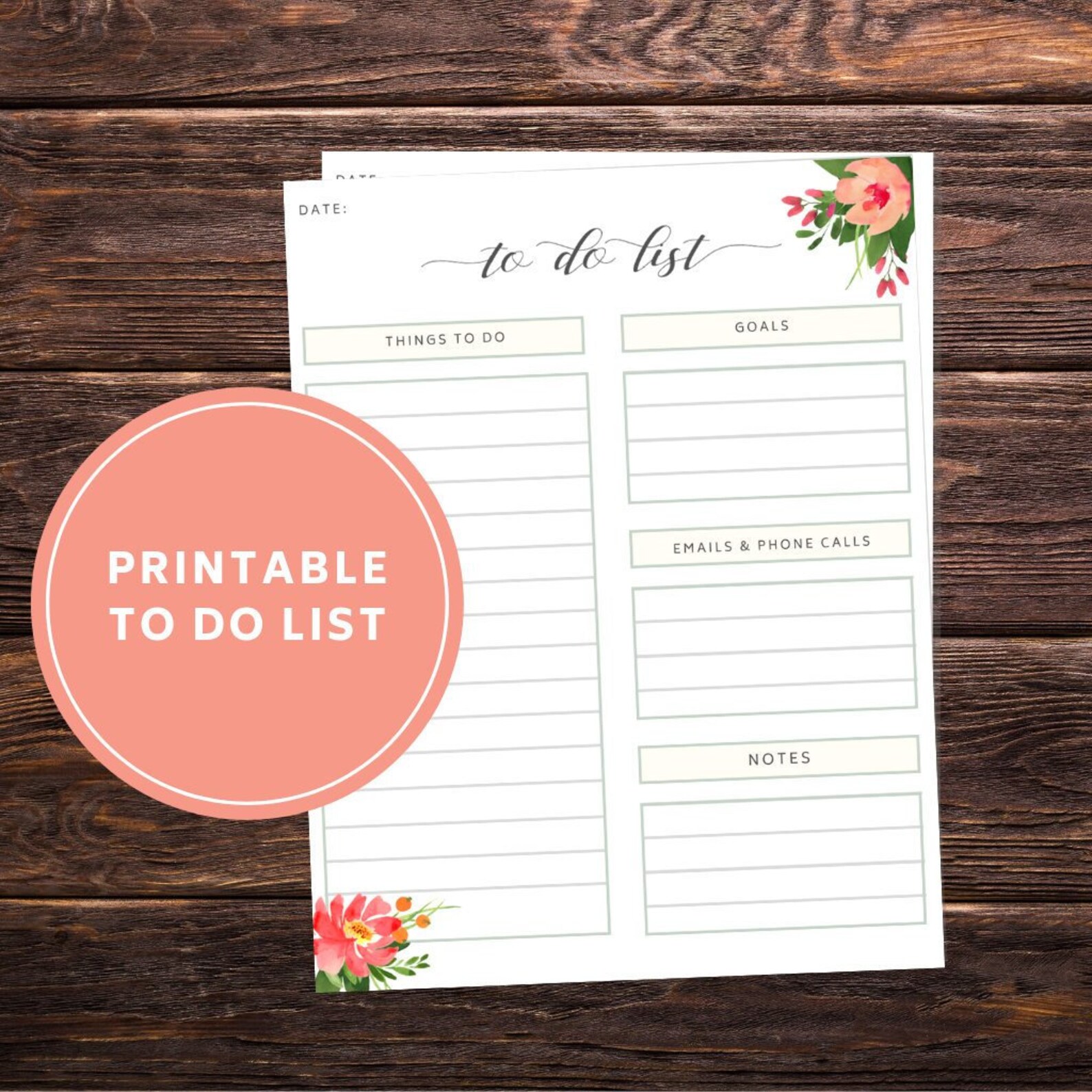 Floral to Do List Printable, Printable to Do List, PDF, Daily to Do ...